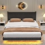 Gyfimoie Queen Floating Bed Frame with LED Lights, Modern Upholstered ...