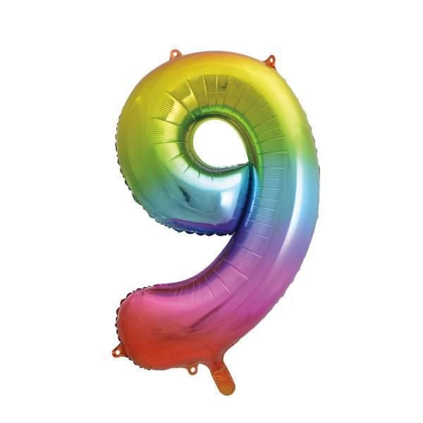 Click here for Unique Pretzels Rainbow Foil Balloon  Number 9 Sha... prices