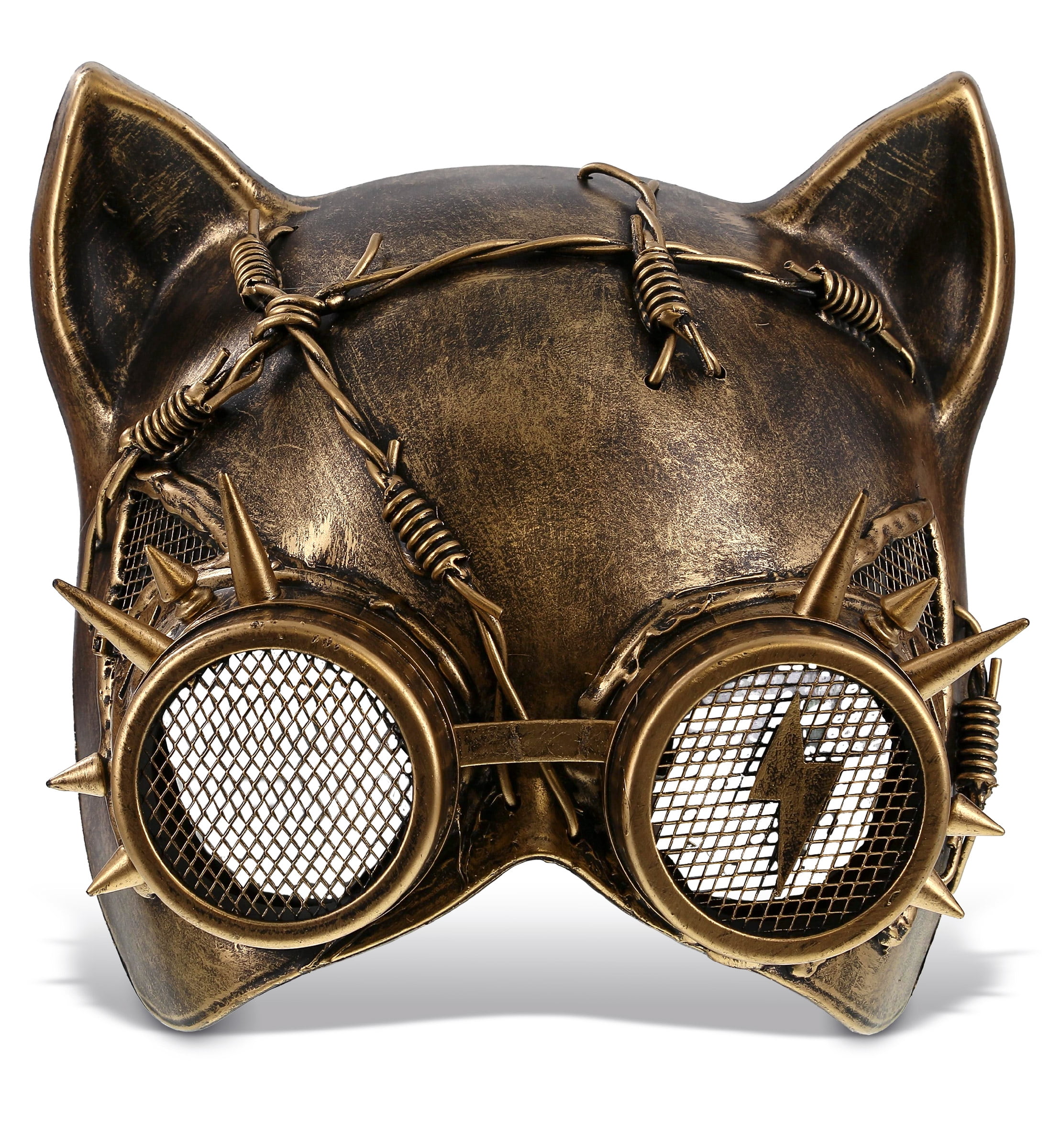 Attitude Studio Gold Steampunk Metallic Cat Mask Costume With Goggle ...