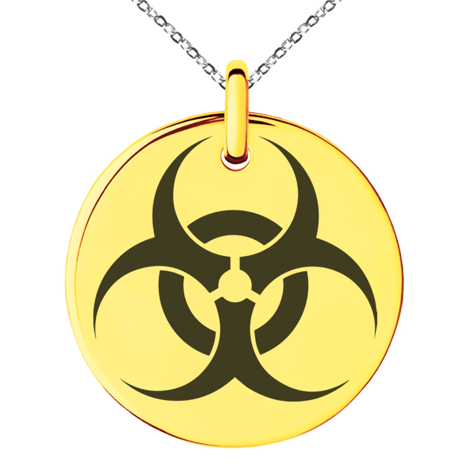 Stainless Steel Biohazard Engraved Small Medallion Circle Charm Pendant ...