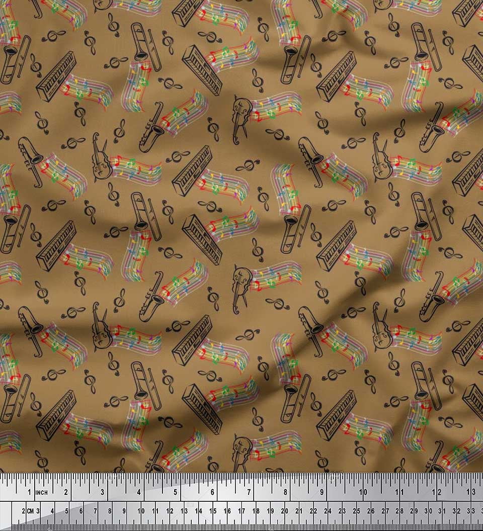 Soimoi Cotton Poplin Fabric Notes,Piano & Guitar Musical Instrument ...