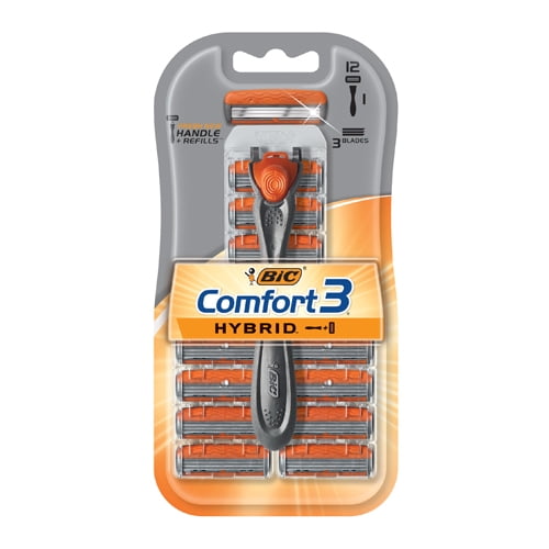BiC Comfort 3 Hybrid Mens 3-Blade Disposable Razor, 1 Handle and 12 ...
