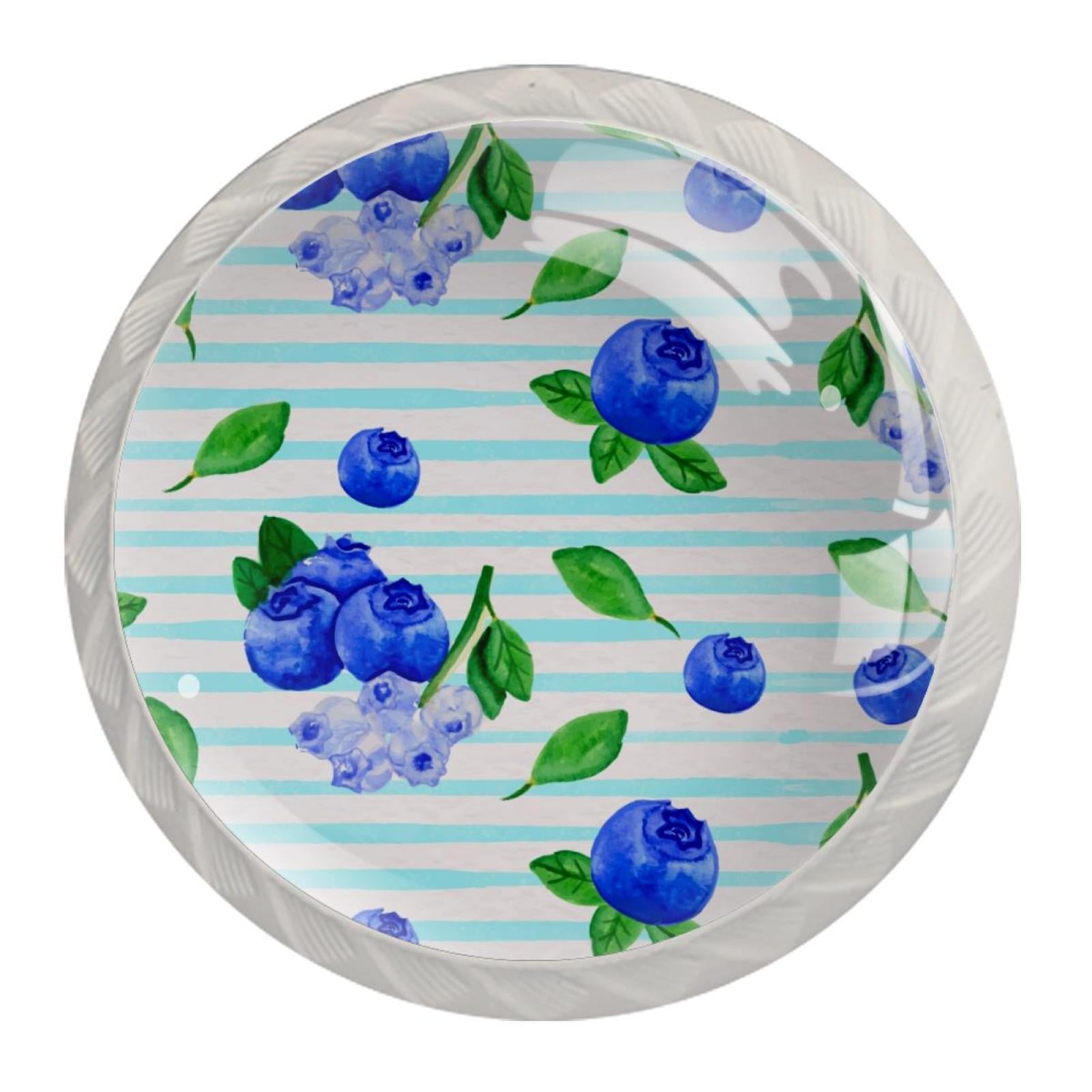 4 Pcs Blueberry Fruits Flower Stripes Knobs for Kitchen Cabinet ...