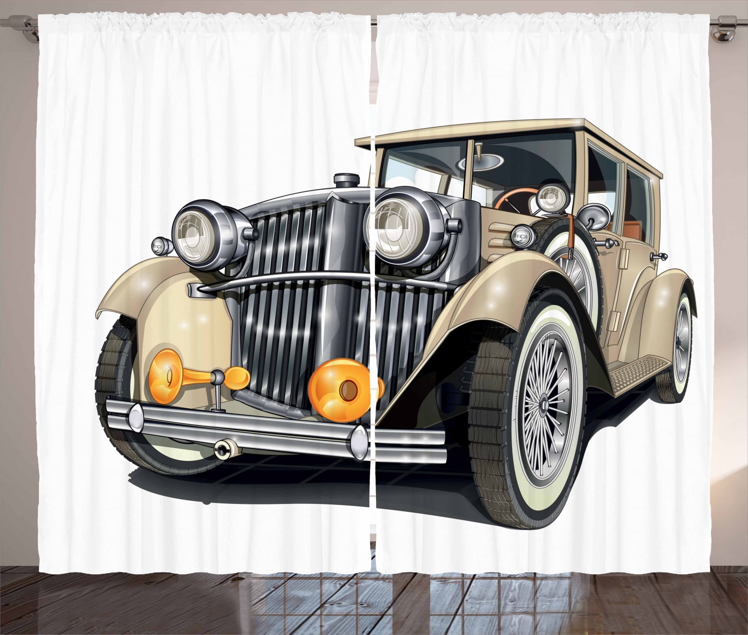 Cars Curtains 2 Panels Set, Vintage Vehicle Design Retro Car Hand Drawn ...