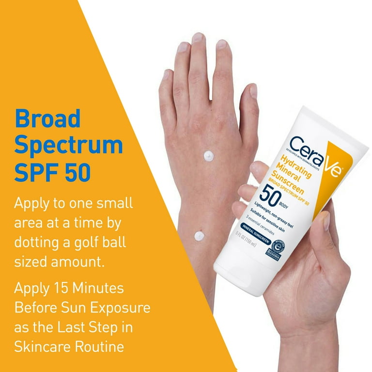 CeraVe Hydrating Body Mineral Sunscreen Lotion SPF 50 for All Skin Types 5 fl oz