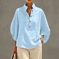Blue Blouse for Women Fashion Cotton Linen 2026 Summer Half Sleeve V ...