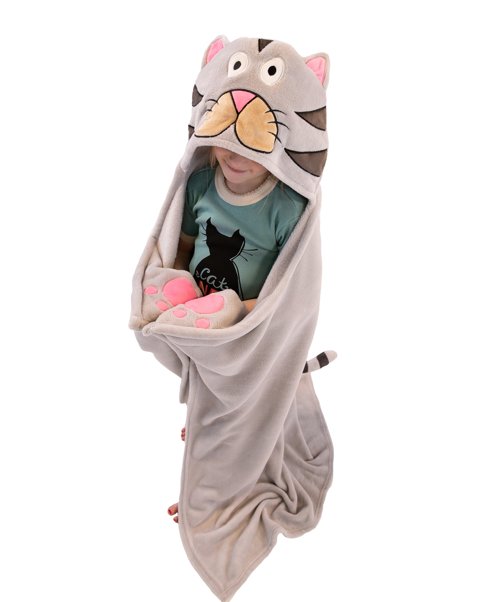 LazyOne Wearable Hooded Blanket for Kids, Animal Hooded Blanket (Cat ...