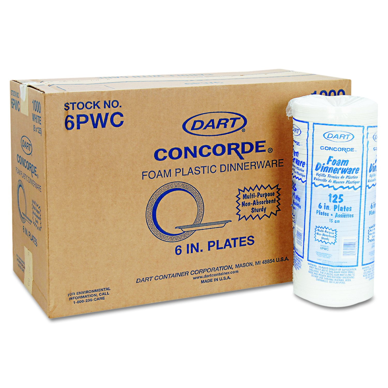 Dart 6PWCR Concorde Foam Plate, 6" dia, White (Case of 1000) - Walmart.com