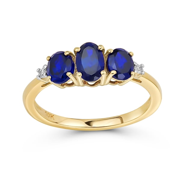 Past Present Future 3 Stone 2CTW Created Blue Sapphire Trilogy Trinity Ring for Women Yellow 10K ...