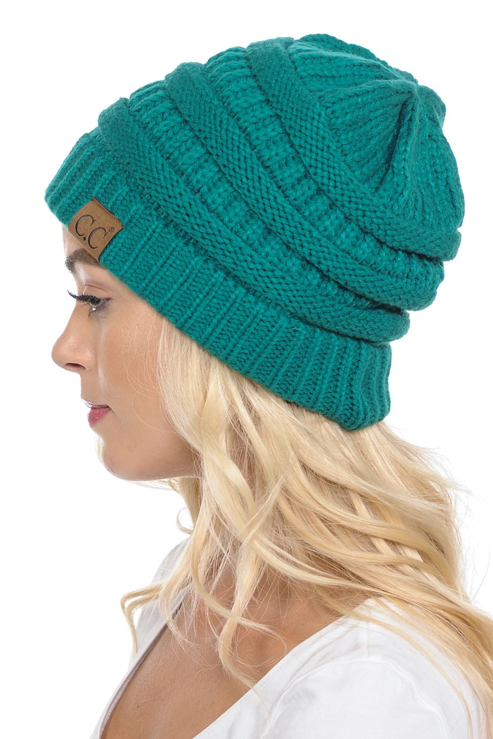 C.C Hat-20A Slouchy Thick Warm Cap Hat Skully Color Cable Knit Beanie ...