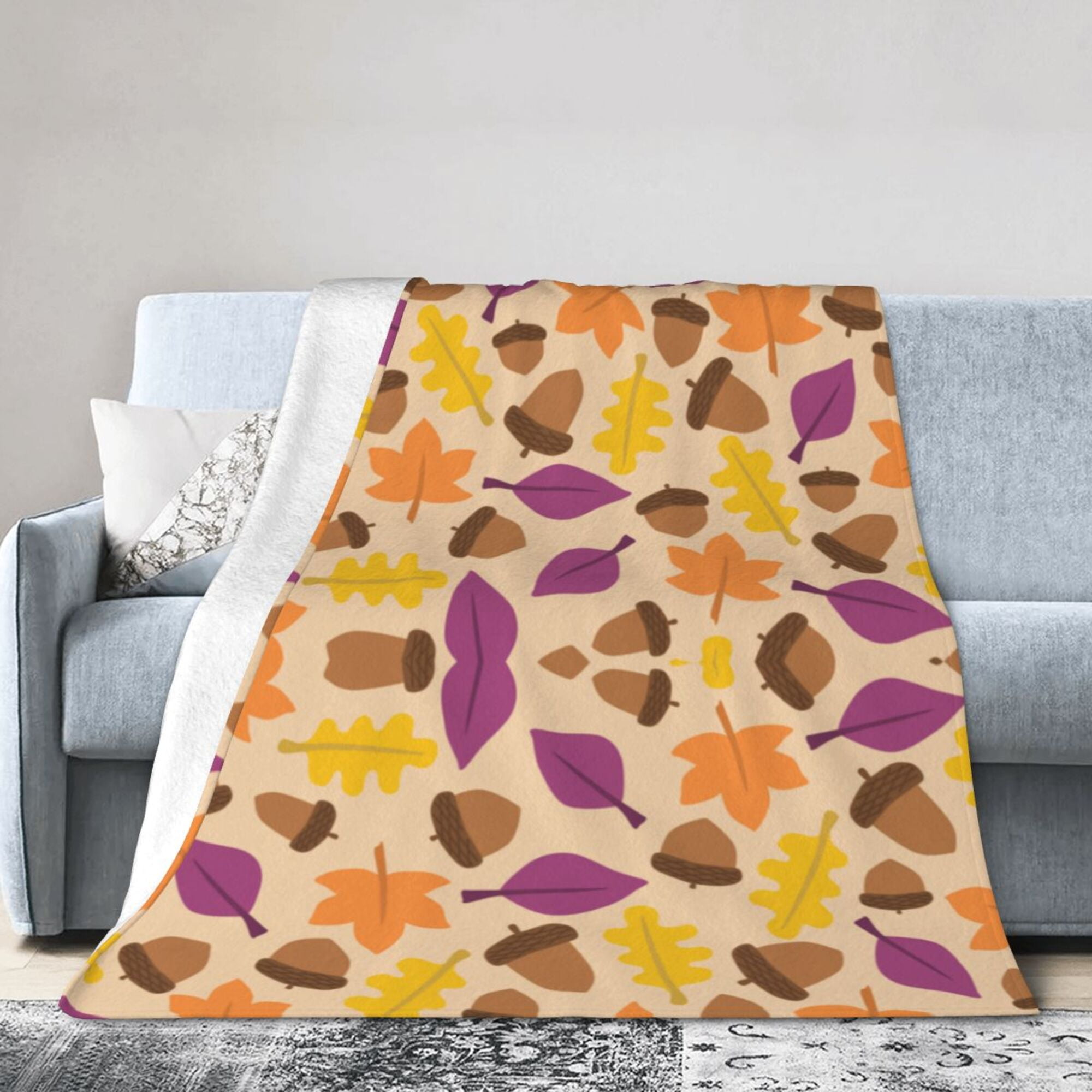 Anti-Pilling Flannel Bed Throw Blankets Acorn Autumn Background - Couch ...