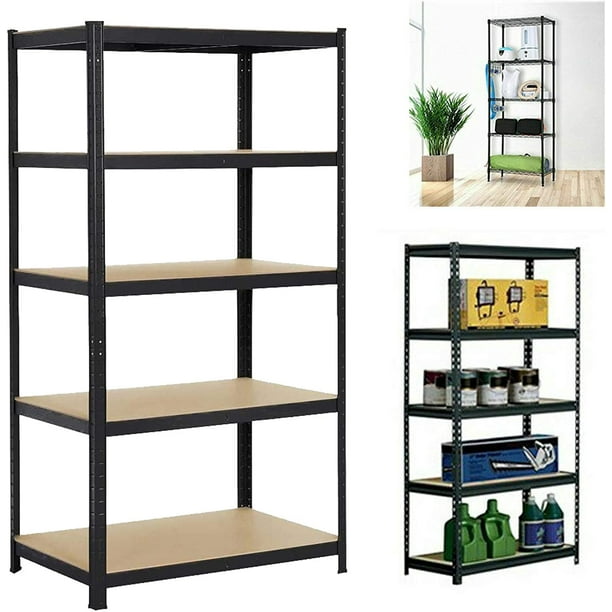 Bowoshen 5 Tier Storage Rack Black Shelving Unit Storage Shelves Metal ...