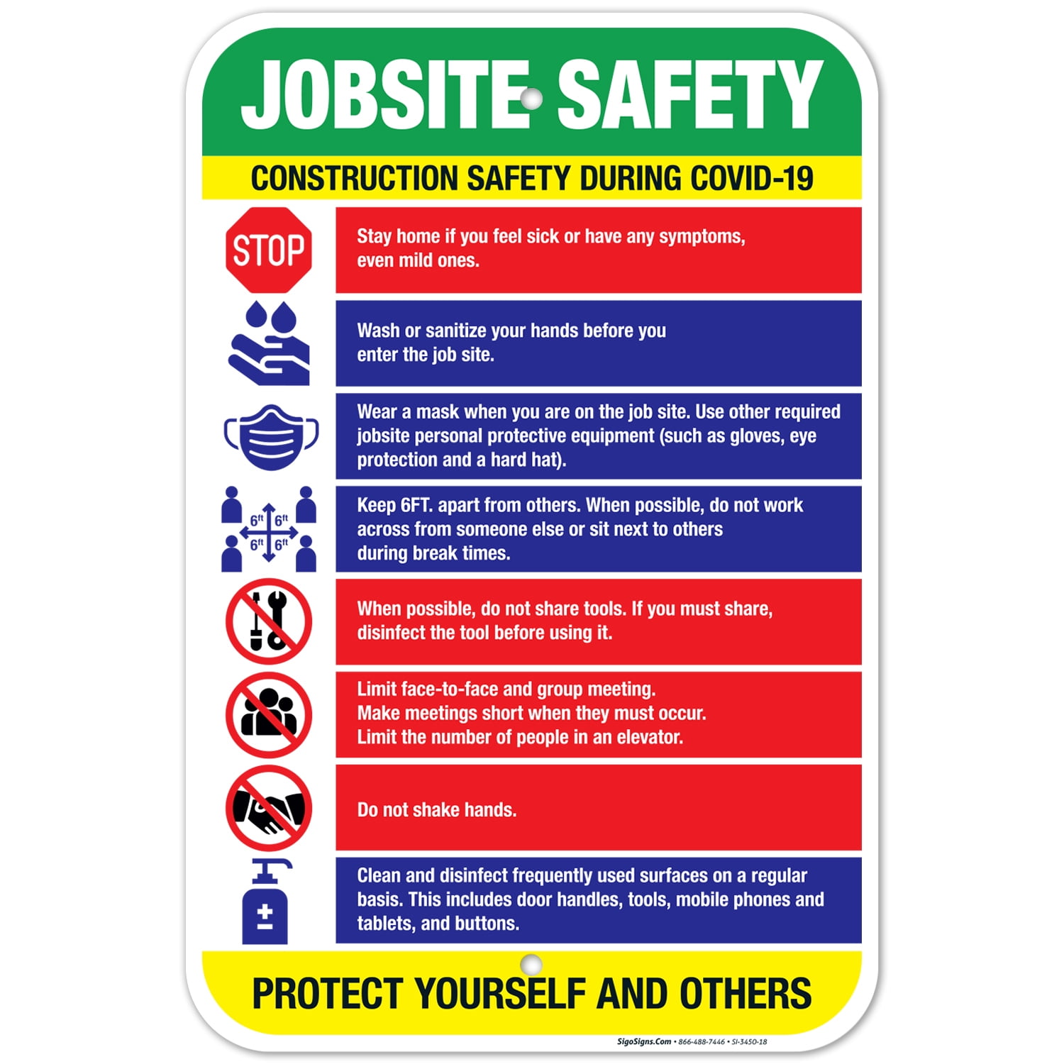 Construction Social Distancing Sign, Jobsite Safety Covid 19 Rules Sign ...