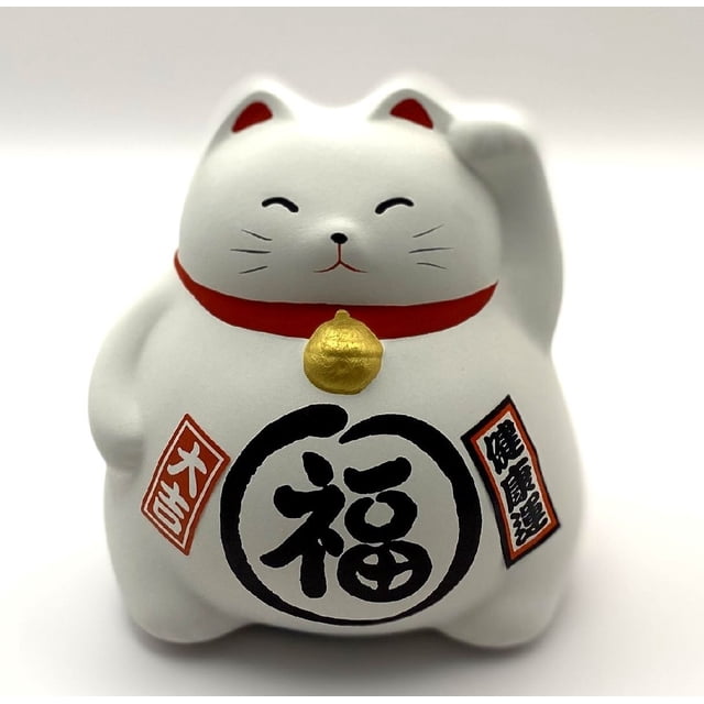 White Maneki neko Japanese Ceramic Lucky cat Good Luck Banko ware ...