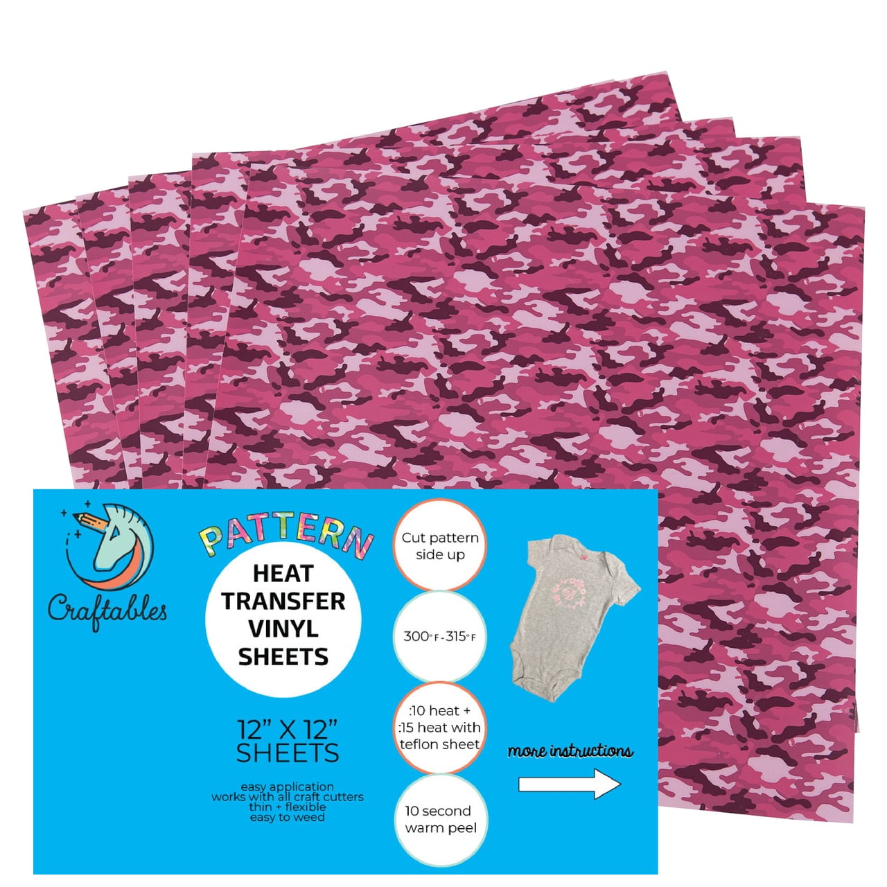 Pink Camo Pattern HTV Heat Transfer Craft Vinyl for T shirts and Fabric ...