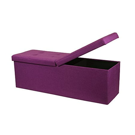 Otto & Ben Folding Toy Box Chest Upholstered Tufted Ottoman, Orchid Purple