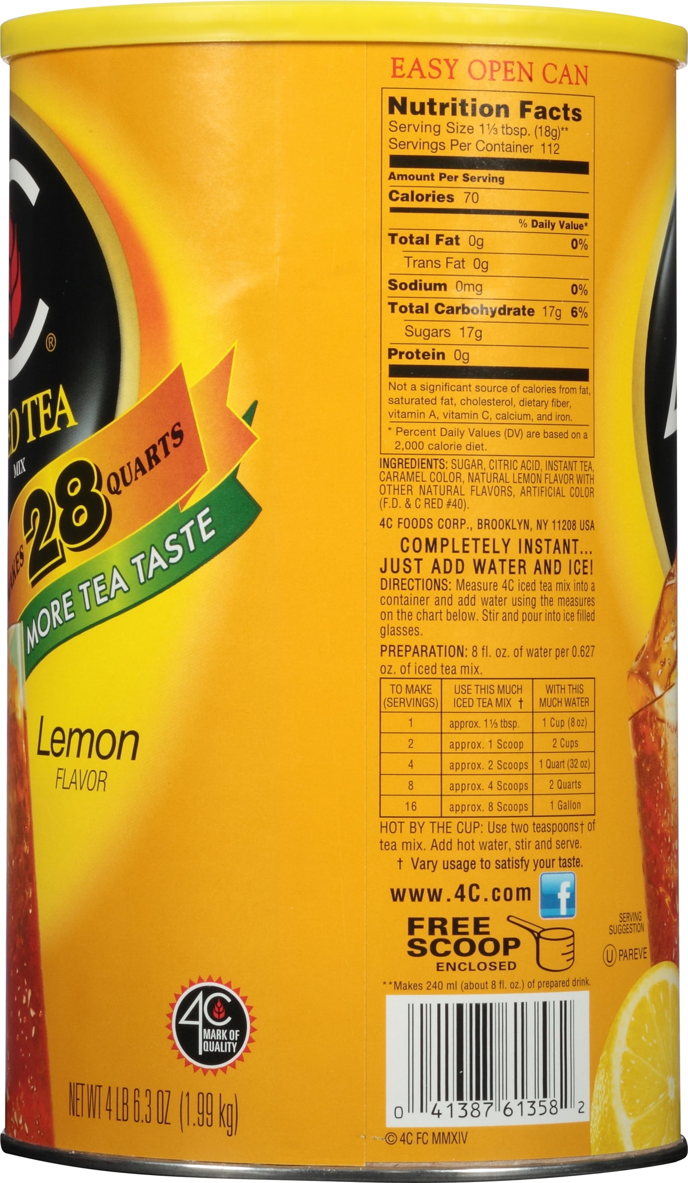 4c Raspberry Iced Tea Nutrition Facts | Besto Blog