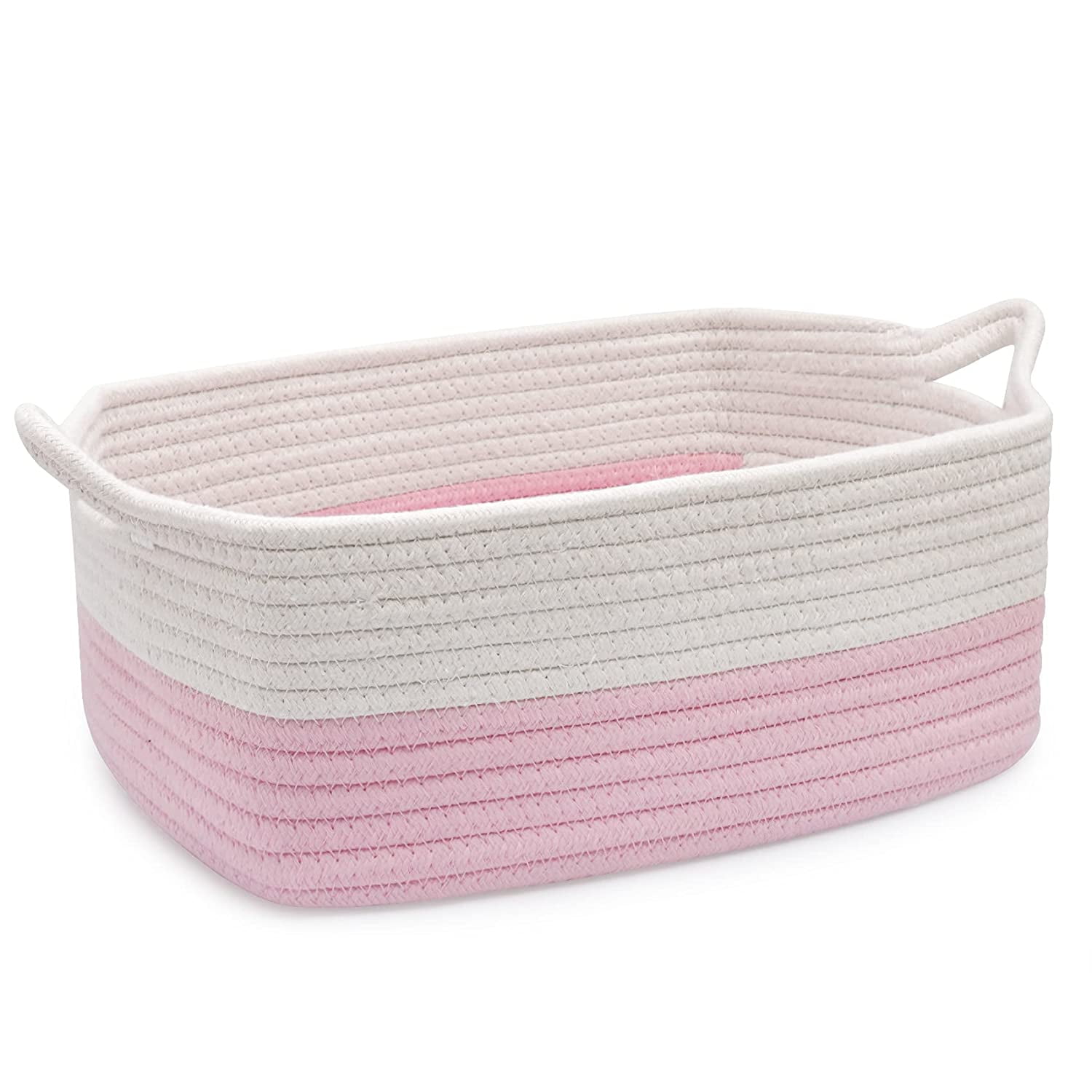 Rope Storage Basket. Cotton Woven Pink Baby Girl Basket. Cube Soft ...