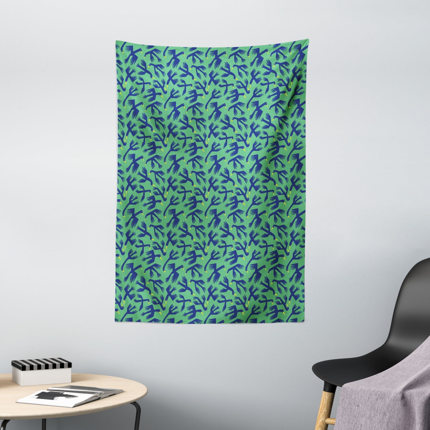 Bird Tapestry, Whimsical Flying Duck Characters with Funny Wings and ...