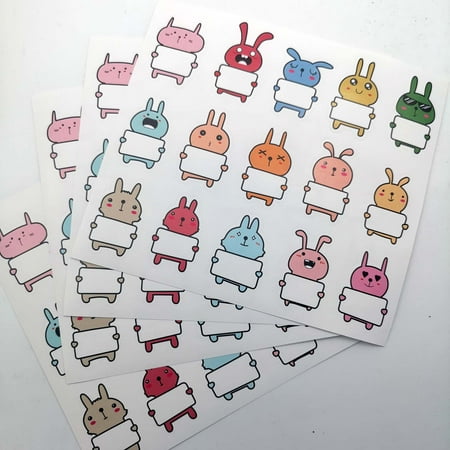 75pcs /5sheet 1.77"x 1.1" Cute Animal Name Stickers Cute Rabbit Name ...