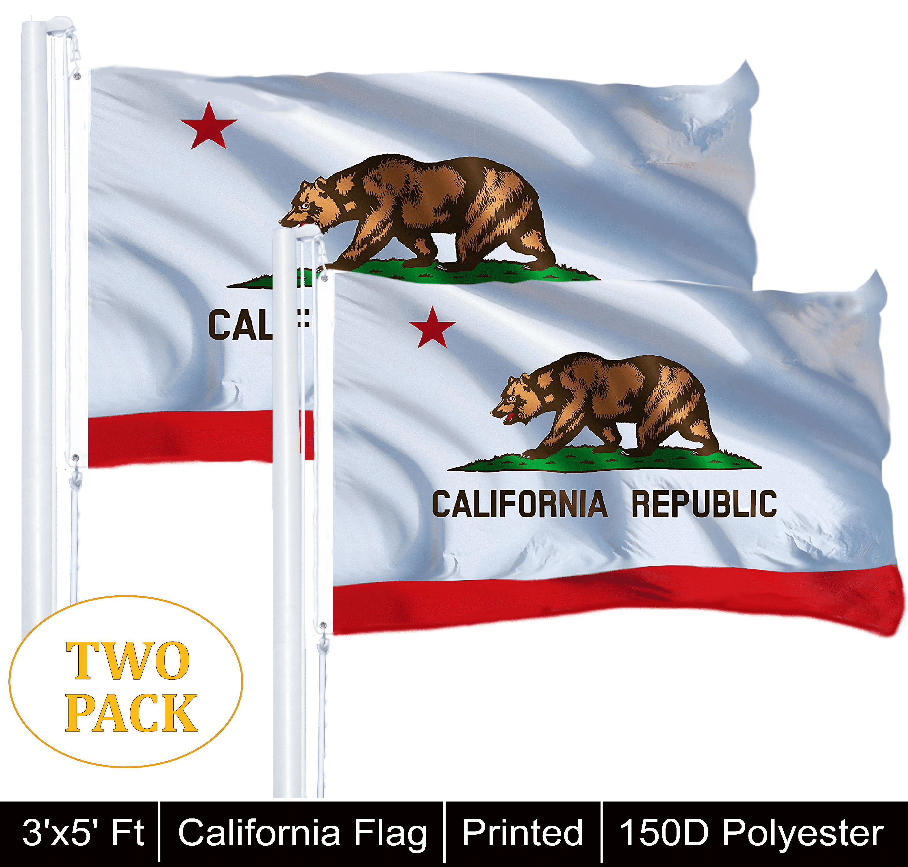 G128 - 2 PACK California State Flag 3x5 ft Printed Brass Grommets 150D ...