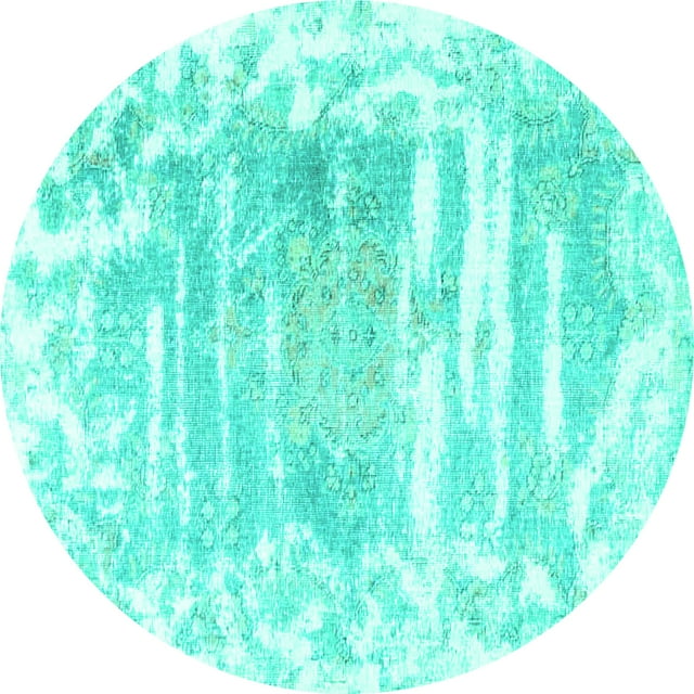 Ahgly Company Machine Washable Indoor Round Persian Turquoise Blue ...