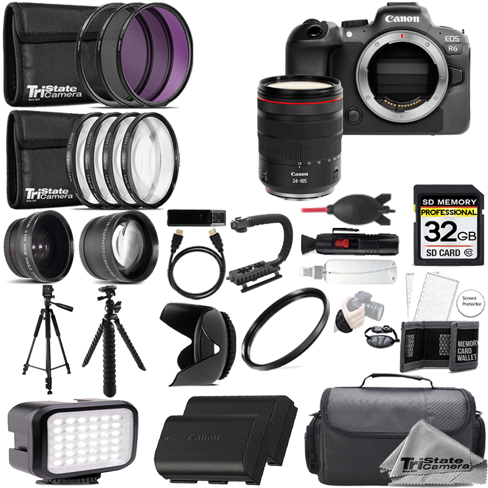 Canon EOS R6 Mirrorless Camera with 24-105mm f/4 Lens+ 32GB + Extra ...