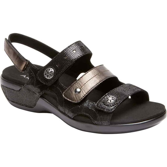 Women's Aravon PC Three Strap Slingback Sandal Black Leather 6 B ...
