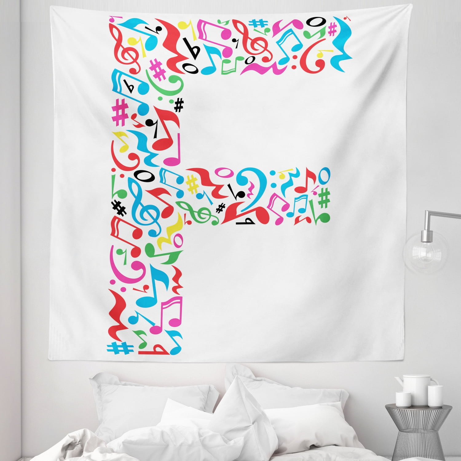 Letter F Tapestry, Letter F Alphabet with Vibrant Music Notes Harmony ...