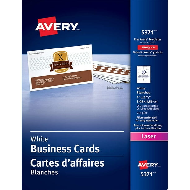 Avery Perforated Business Cards for Laser Printers, 2" x 3-1/2", White ...