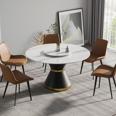 POVISON 51"Modern Round Black Dining Table for 4, Matte Sintered Stone ...