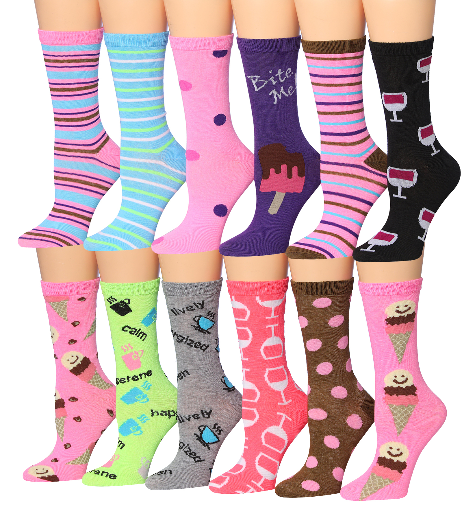 Colorfut Women's 12 Pairs Colorful Patterned Crew Socks WC98-AB ...