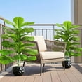 2 Pack Artificial Fiddle Leaf Fig Tree 2.5FT in Black Pot with Pebbles ...