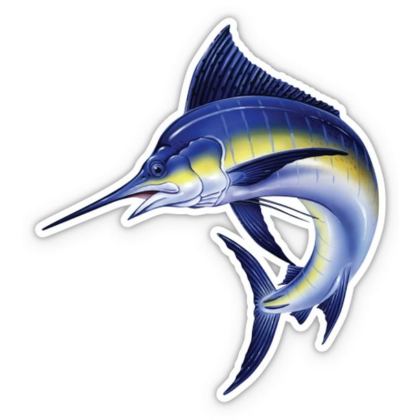 Blue Marlin - 3" Vinyl Sticker - For Car Laptop I-Pad Phone Helmet Hard ...