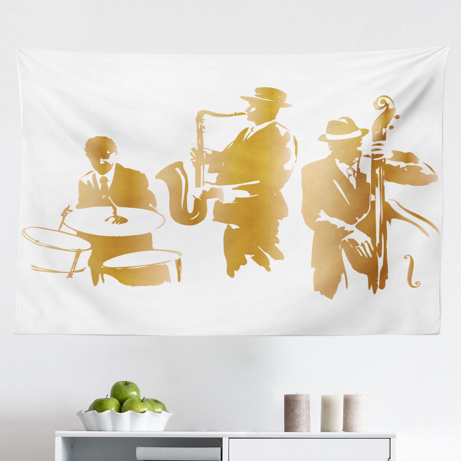 Music Tapestry, Jazz Man Playing Trumpet with a Pose Sketch Image Solo ...