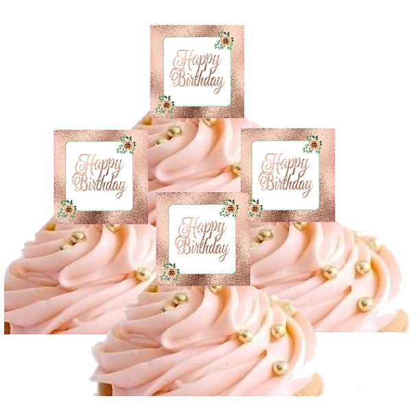 24pk Antique Rose Gold Glitter Rose Gold Glitter Happy Birthday Hand ...