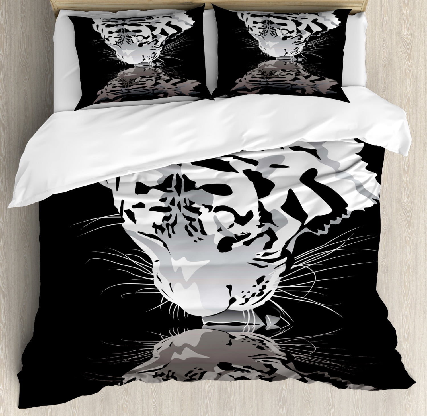 White Tiger Duvet Cover Set King Size, Wild Mammal Drinking Water ...