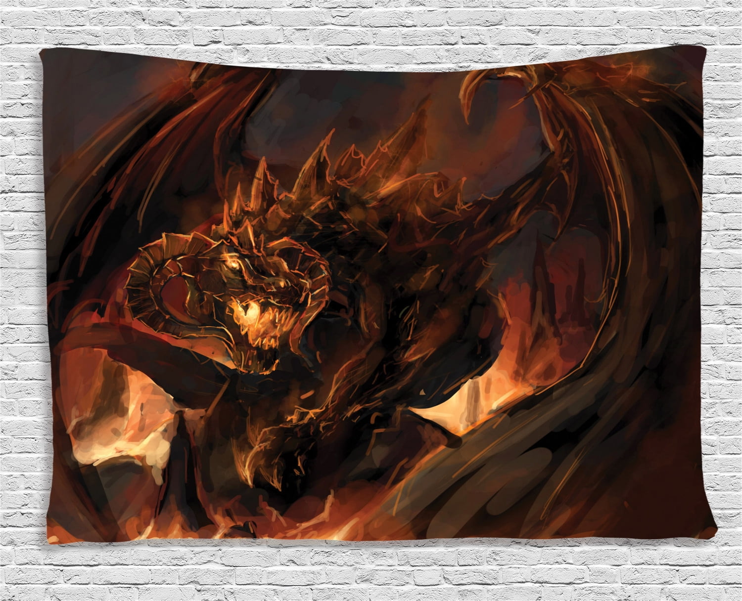 Dragon Decor Tapestry, Demonic Angry Molten with Horns Doom Burning ...