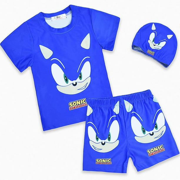 Sonic The Hedgehog Kids Boy Swimsuit Swimwear Tops + Shorts + Swim Cap ...