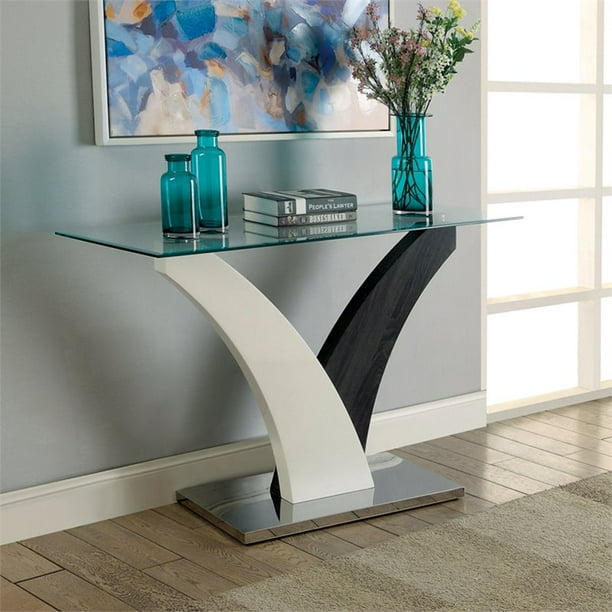 Furniture of America Tri Contemporary Glass Top Console Table in White ...