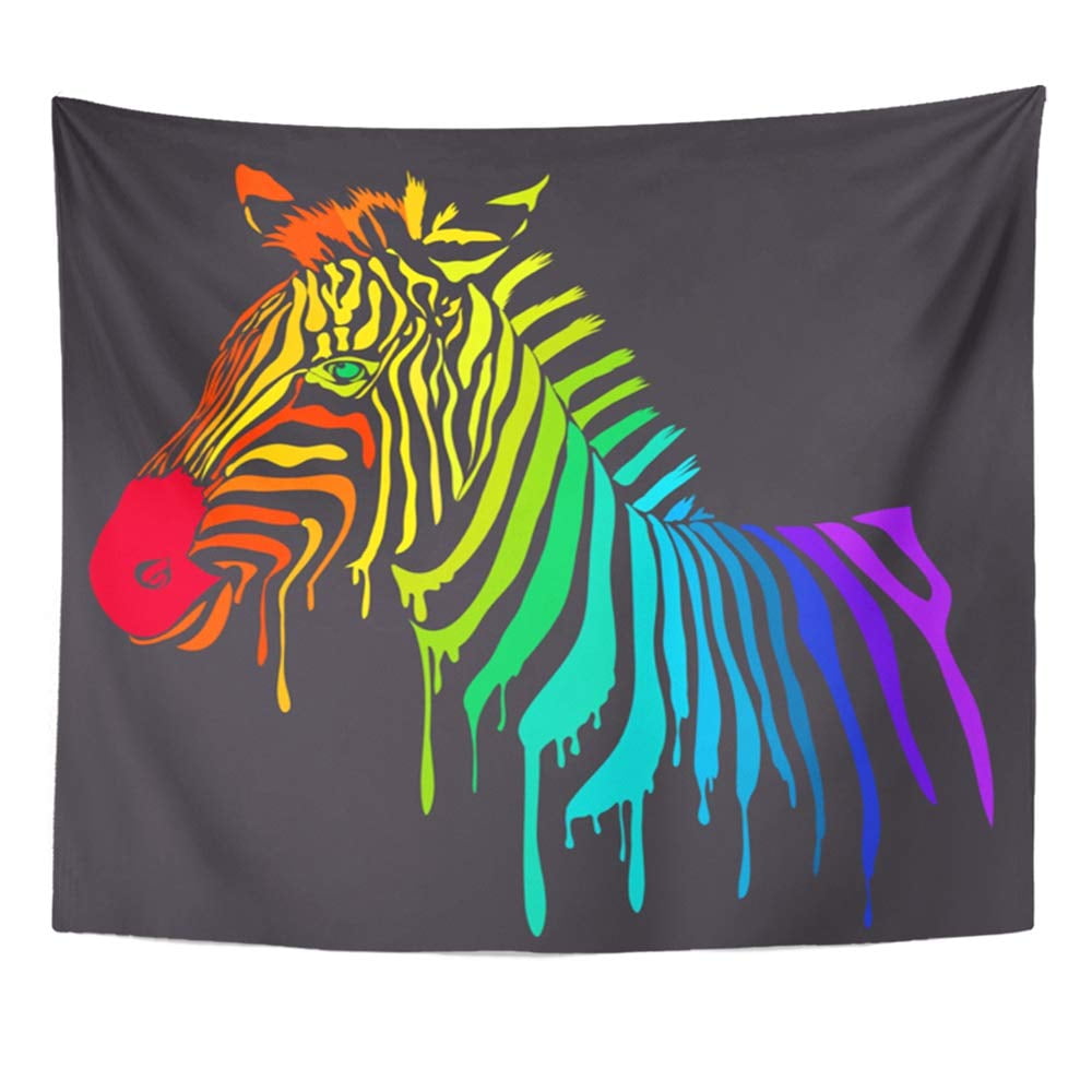 ZEALGNED Blue Zebra with Rainbow Stripes Abstract Safari with Smudge ...