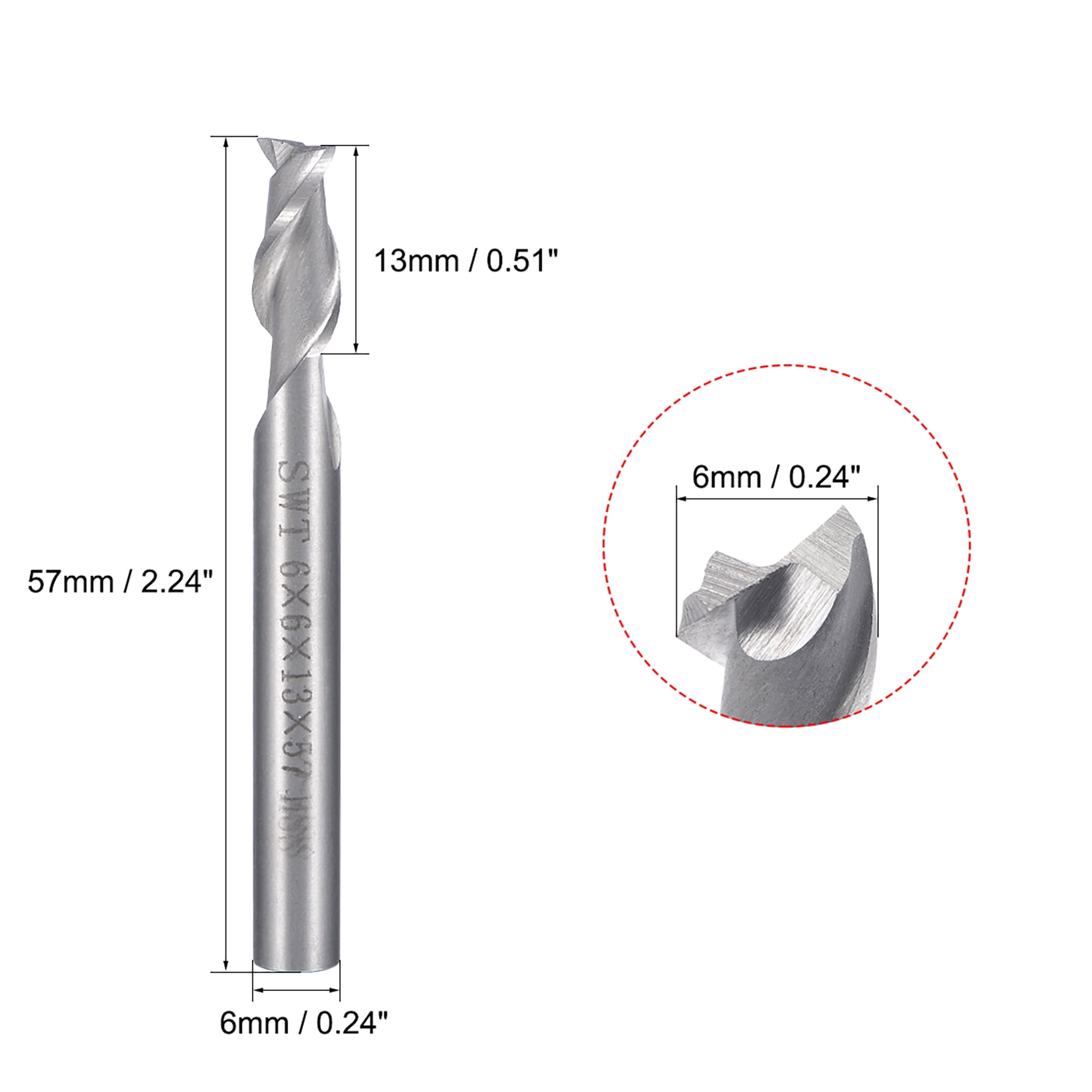 2pcs 6mm Shank 6mm x 13mm Straight Flat Nose End Mill Cutter CNC Router ...