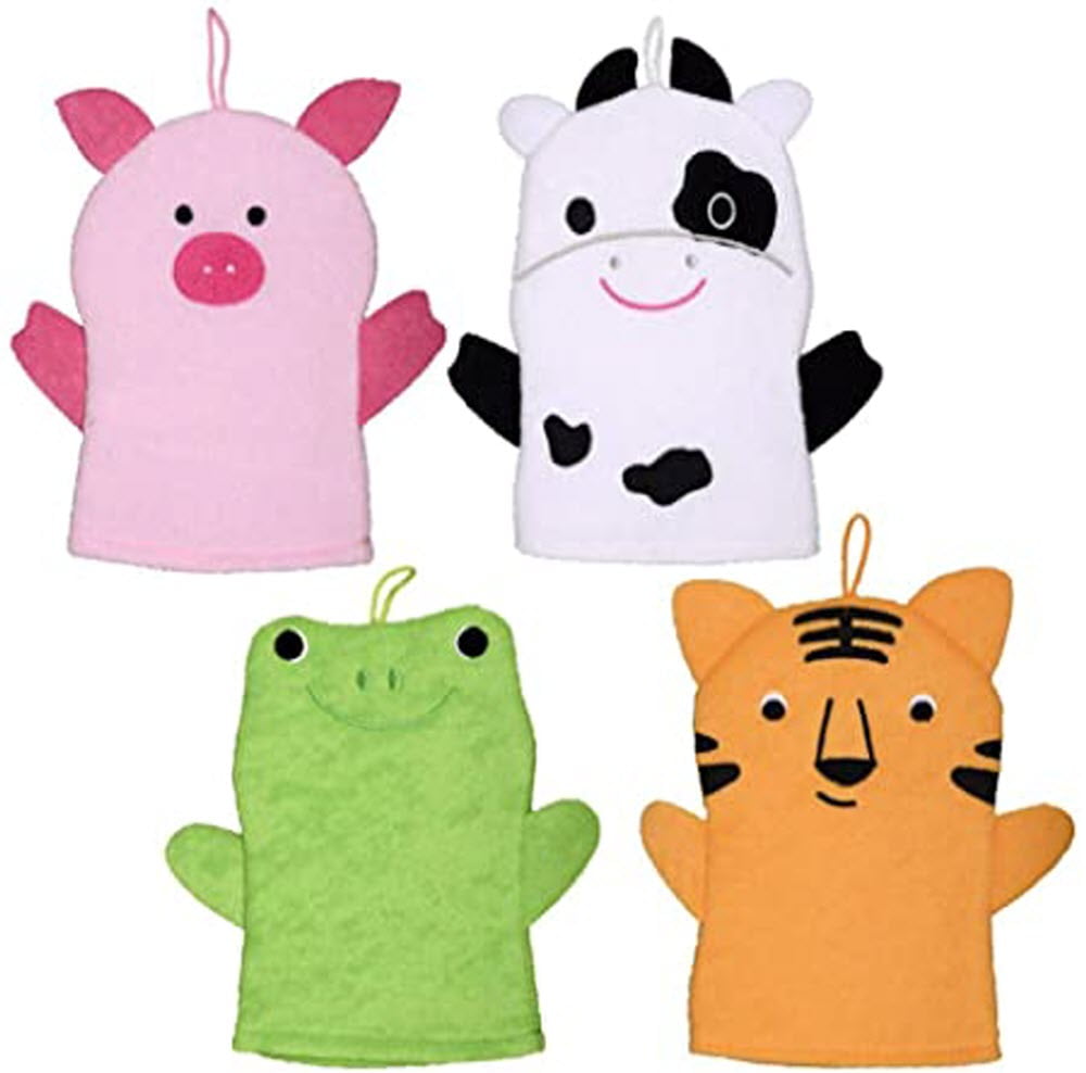 Terry Cloth Bath Puppet Set of 4 - Tiger, Froggy, Piggy and Cow ...