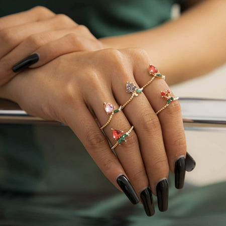 Sither 5 Pack Cute Rings for Girls Rings Set Knuckle Rings Color Fruit ...