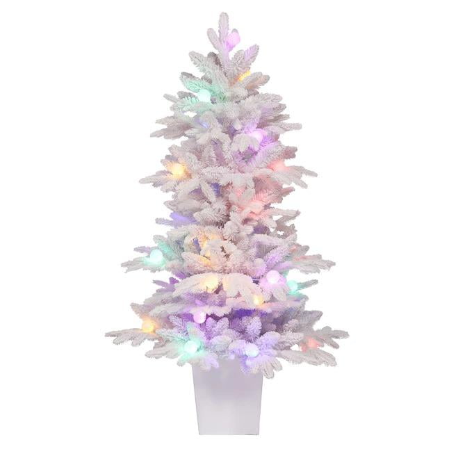 Holiday Living 4.5-ft Pre-lit Flocked White Artificial Christmas Tree ...