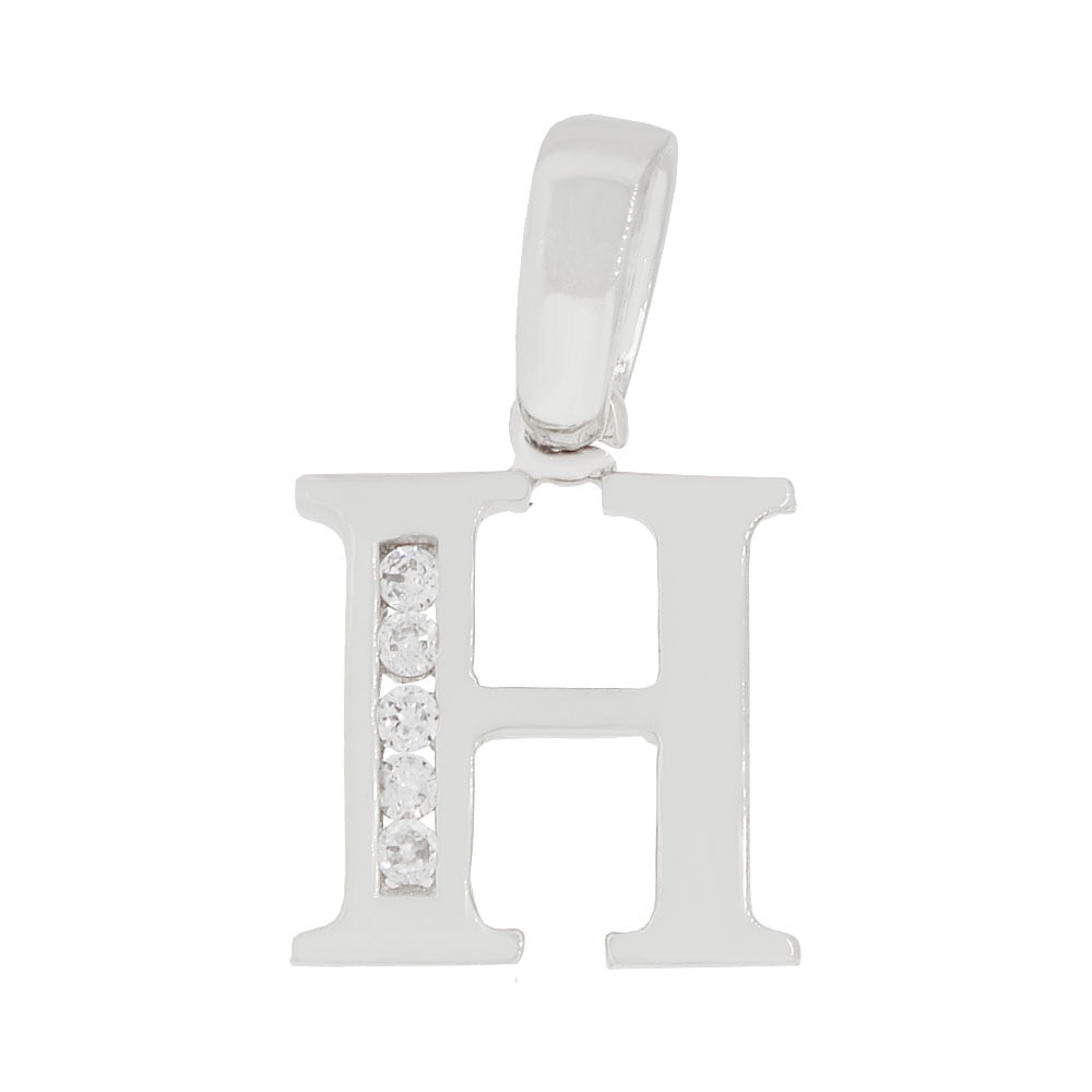 14k Gold White Rhodium, Small Initial Capital Letter H Pendant Charm ...
