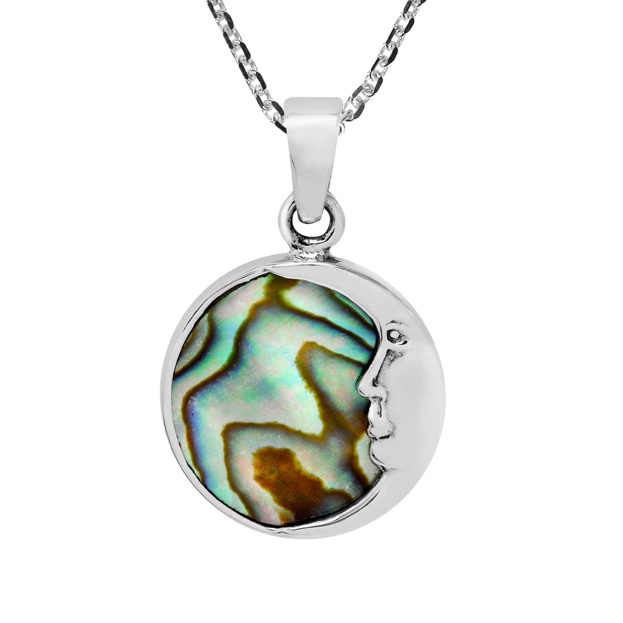 Celestial Half Moon Face Abalone Shell Round Sterling Silver Pendant ...