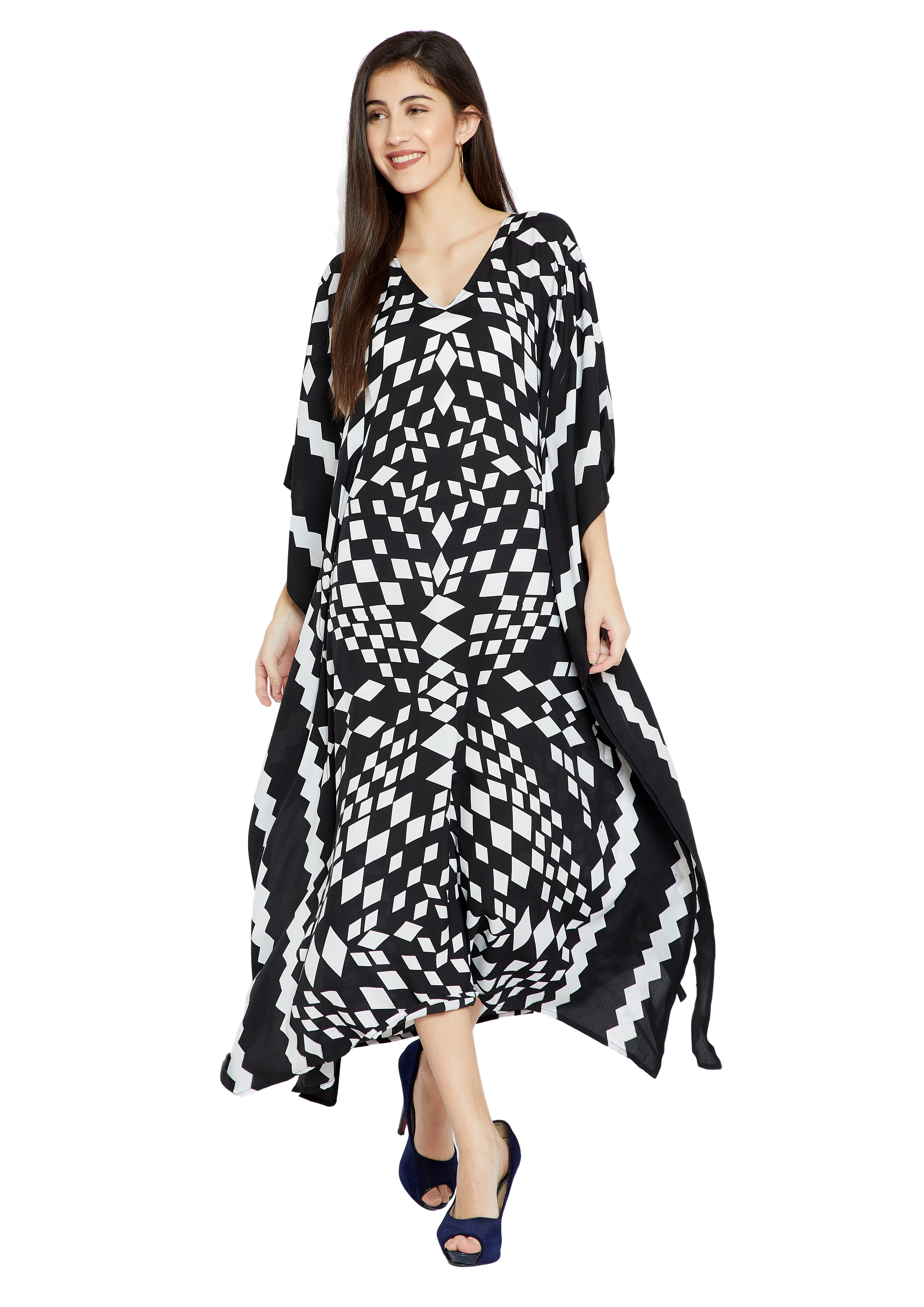 Black and White Kaftans for Women Geometric Plus Size Kaftan Dresses ...