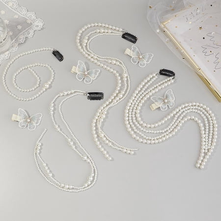 Butterfly Artificial Pearl Hair Chain Tassel Hair Pin Pearl Hair Chain ...