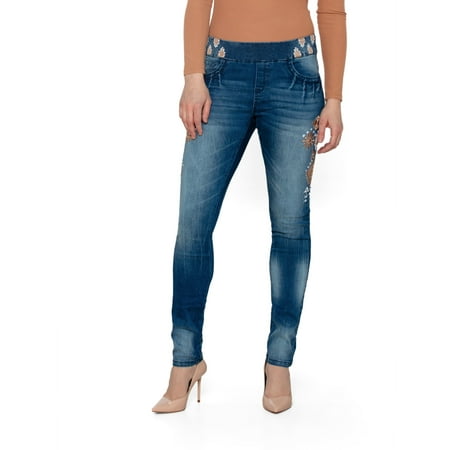 Bluberry Women's Slim Leg Elizabeth medium wash Indigo denim | Walmart ...